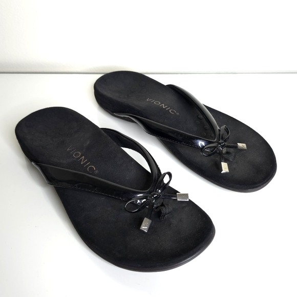 Vionic | Shoes | Vionic Bella Black Patent Leather Bow Orthotic Comfort ...